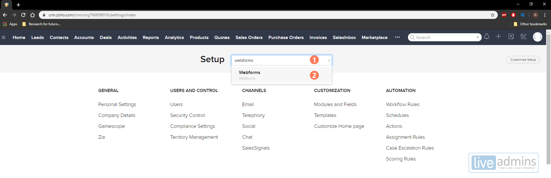 Zoho CRM - LiveAdmins Live Chat Integration Guide Zoho CRM - LiveAdmins Live Chat Integration Guide